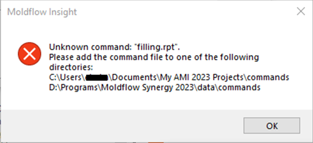"Unknown command: "filling.rpt" Please add the command to one of the following directories ...