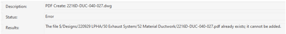 "The file $/Designs/xxx.idw.pdf already exists; it cannot be added ...