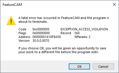 Project crashes on start up in FeatureCAM.