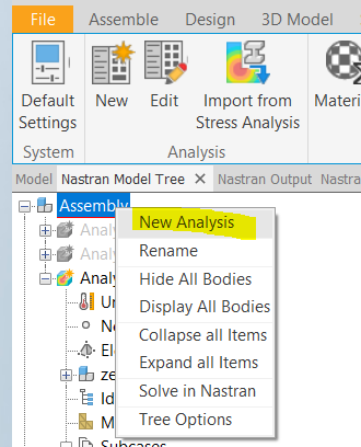 如何在 Inventor Nastran 中为一个模型中的不同部件零件运行分析。