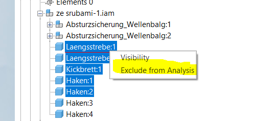 How to run analysis for different parts of assembly within one model in Inventor Nastran.