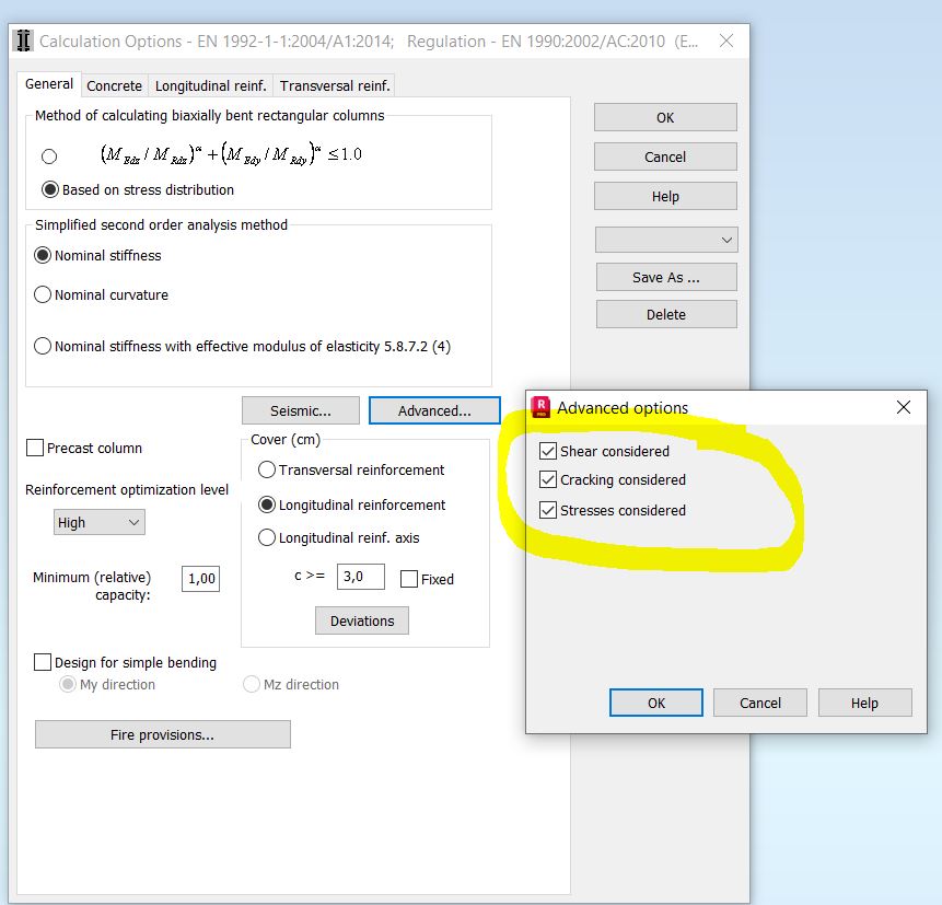 고급 옵션 Robot Structural Analysis 2024의 그리스 지역 설정에 맞게 RC 기둥 디자인을 수정할 수 없습니다.