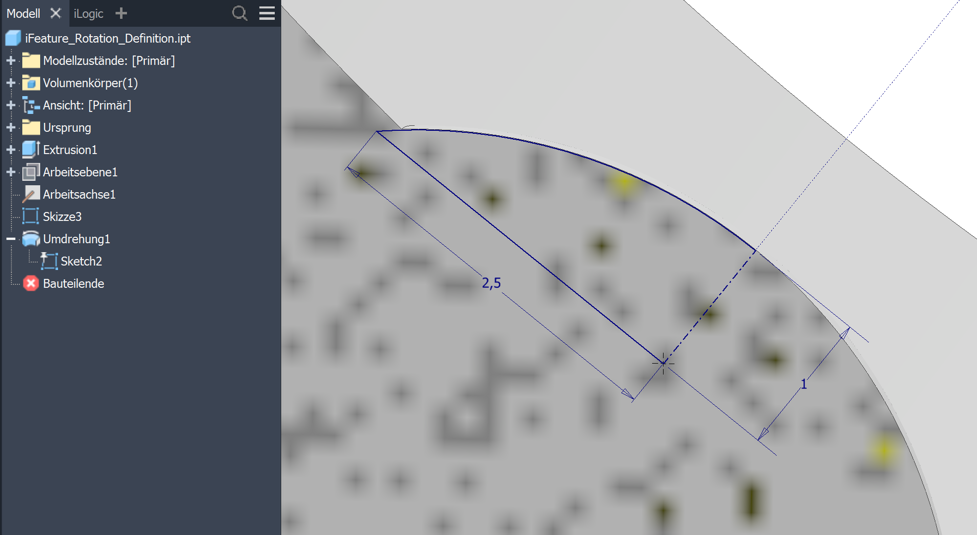 Define an iFeature for a curved target in Inventor