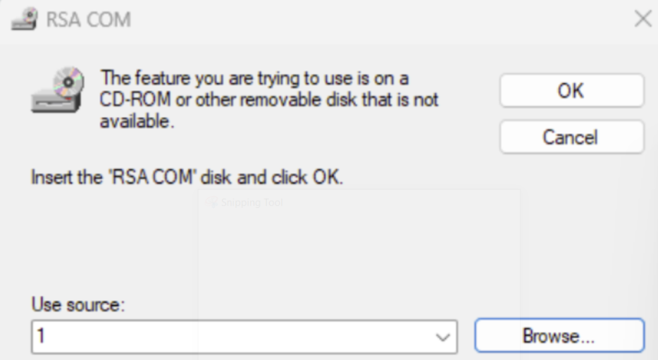 "Insert the RSA COM disk and click OK" prompt in Robot Structural Analysis 2024