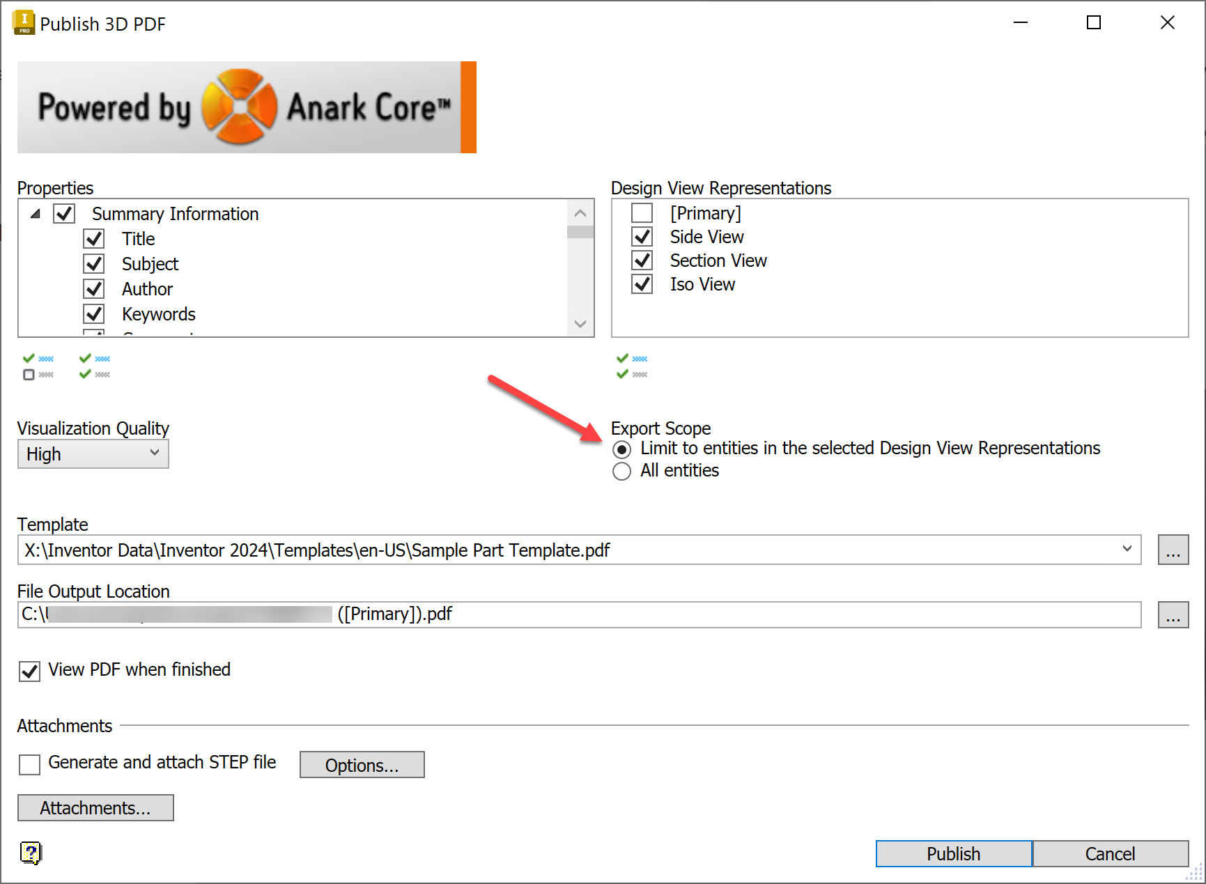 3D PDF views are shown differently to the views exported from the model views in Inventor