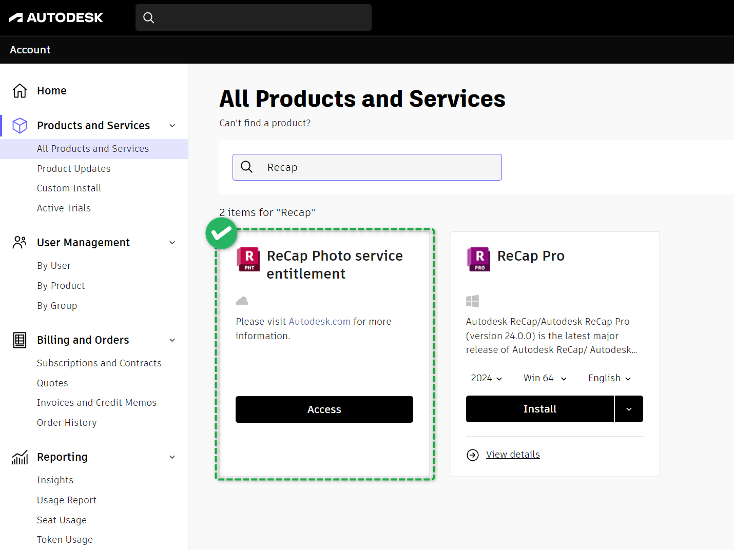 ReCap Photo shows "Unsubscribed" with subscription to ReCap Pro