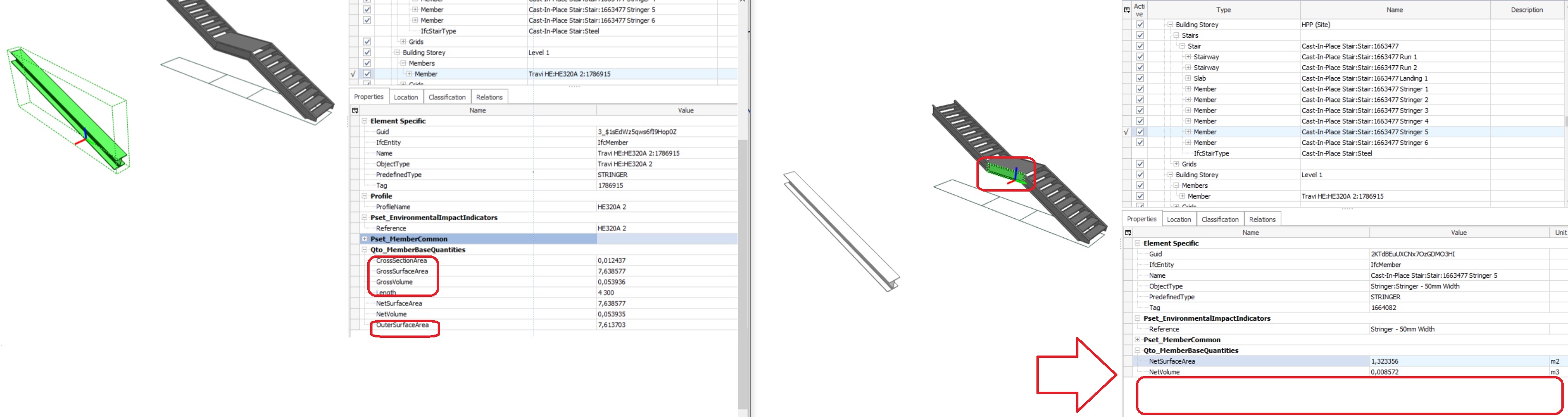Area sezione trasversale, Area superficie complessiva, Volume lordo ...