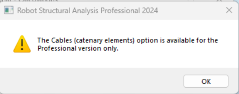 "The Cables (catenary elements) option is available for the ...