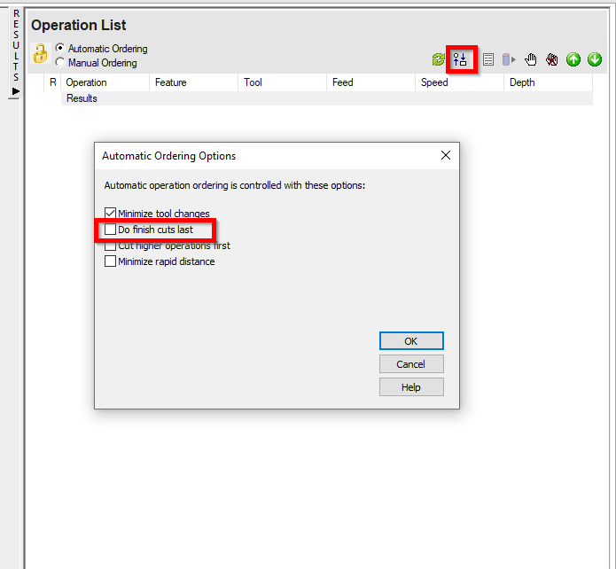 Change machining order to Rough before Finish in FeatureCAM