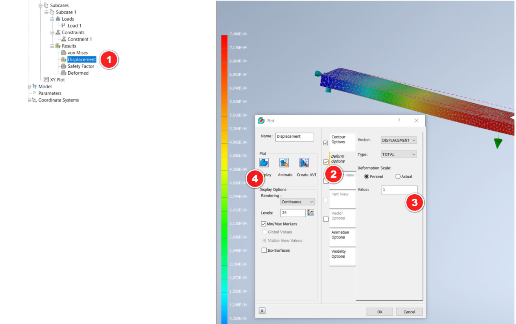How to change deformation scale for model calculated in Inventor Nastran
