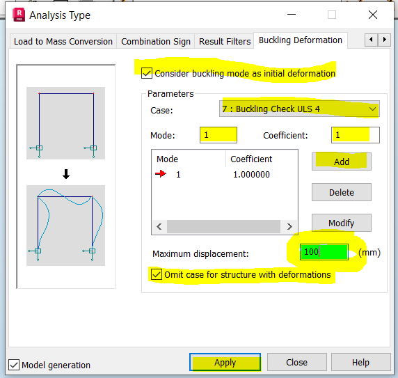 如何在Robot Structural Analysis中定义模型的全局屈曲变形