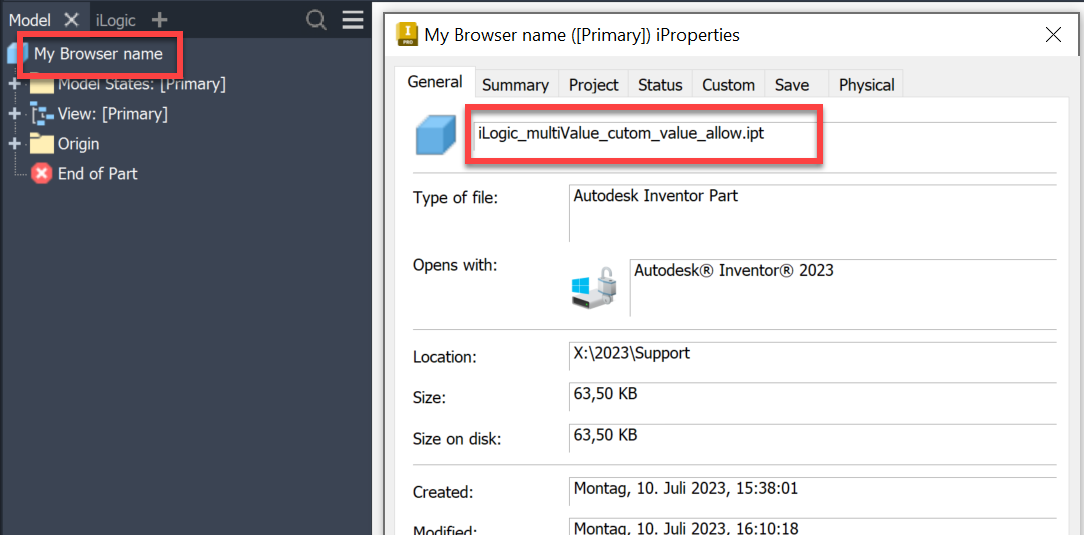 Bowser name of new document does not change after save in Inventor