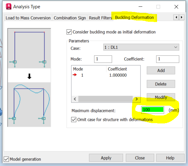 了解Robot Structural Analysis中屈曲变形的最大位移
