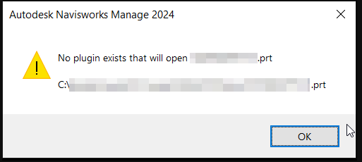 Unable to open PRT file in Navisworks