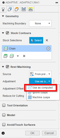 2D / 3D adaptive rest machining not working as expected in Fusion.