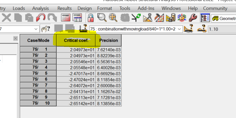 How to calculate buckling critical coefficient for combinations including moving load in Robot ...