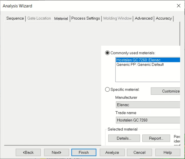 Analysis wizard partially displayed in Moldflow Adviser