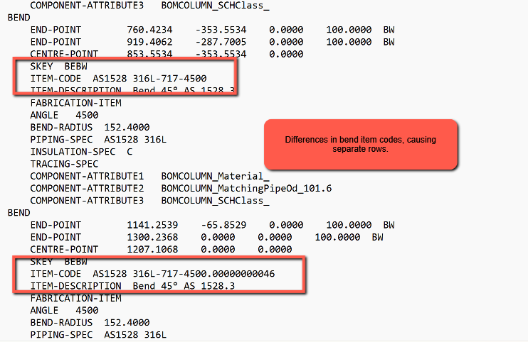 The same elbow will be shown in separate rows in an AutoCAD Plant 3D ...