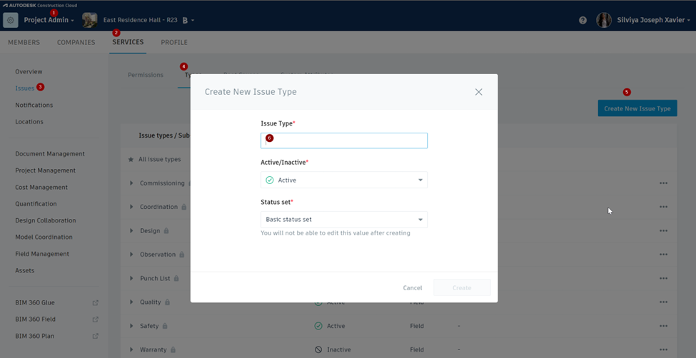 How to create an issue type or sub type for use within BIM 360