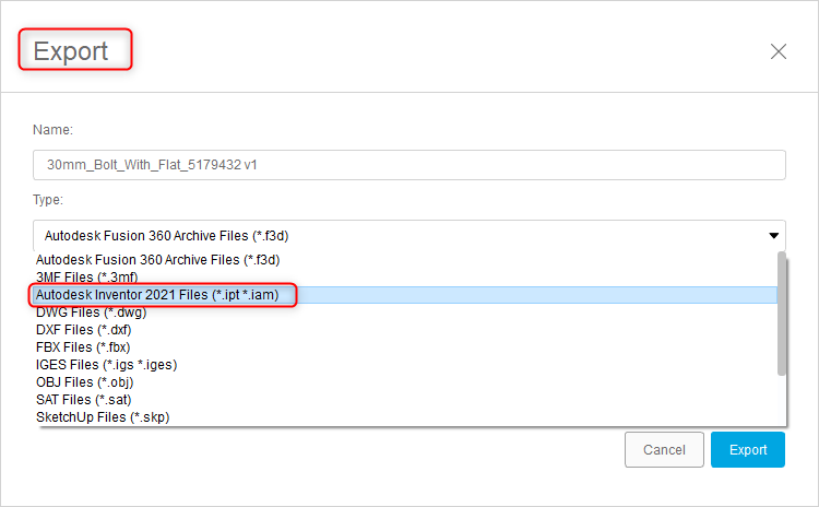 How to export files to Inventor From Fusion 360.