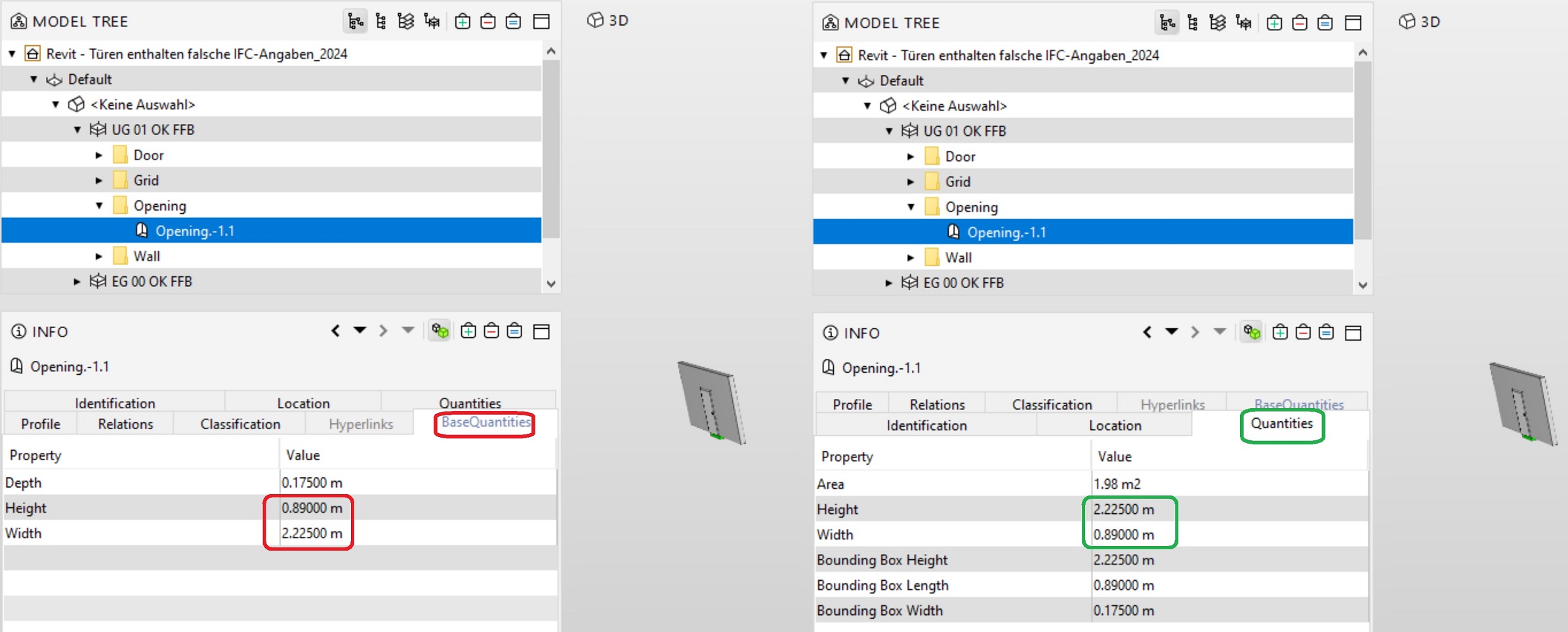 Swapped Height and Width values of opening in Base Quantities in exported IFC from Revit