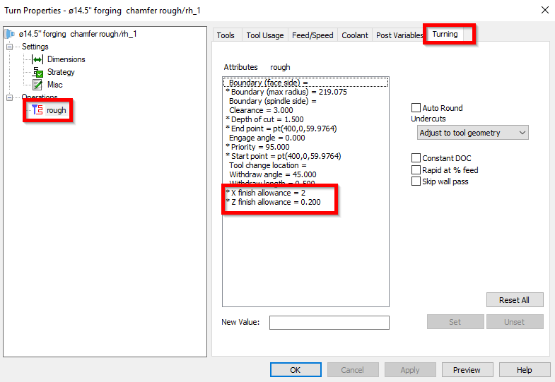 Too much material left after turning diameter in FeatureCAM