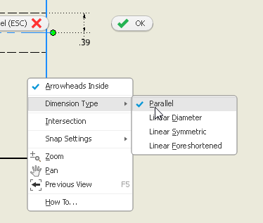 The Linear Diameter, Linear Symmetric, Linear Foreshortened, Dimension Type options are missing ...