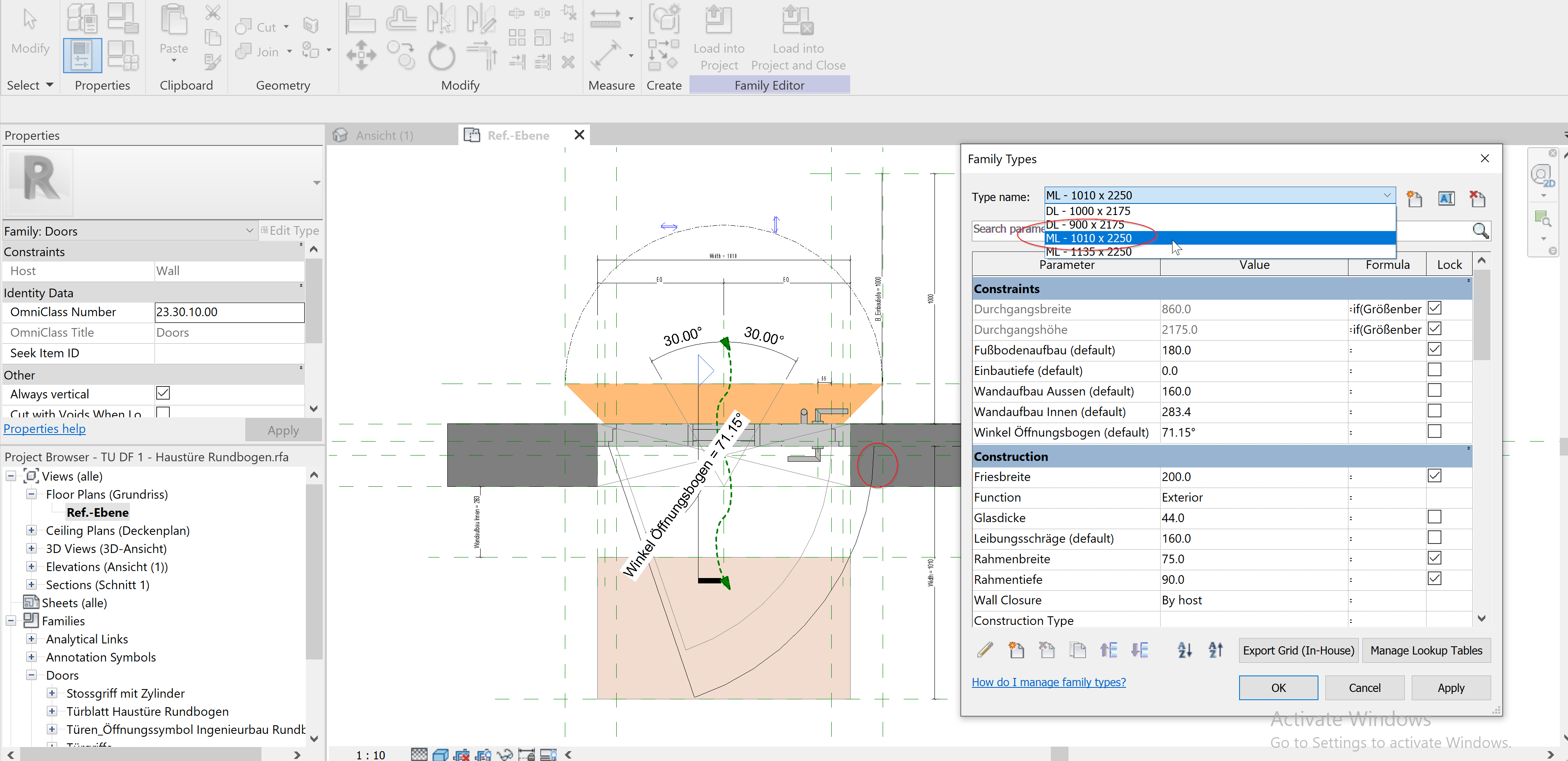 Rayon incorrect pour certains types de la famille de portes allemandes ...