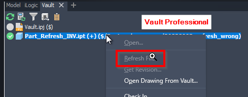 在 Vault Basic 中刷新文件会使用 Inventor 中的早期版本覆盖修改的文件