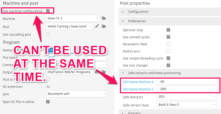 G53 settings not recognized by Haas lathe post processor in Fusion 360