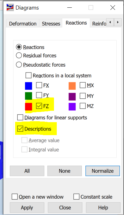 How to display reaction symbols and values for wall foundations in ...