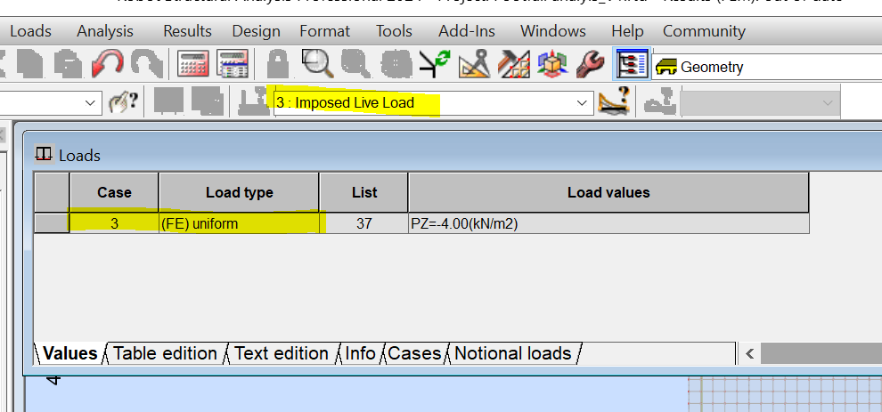 How to present only one load case in load table in Robot Structural Analysis