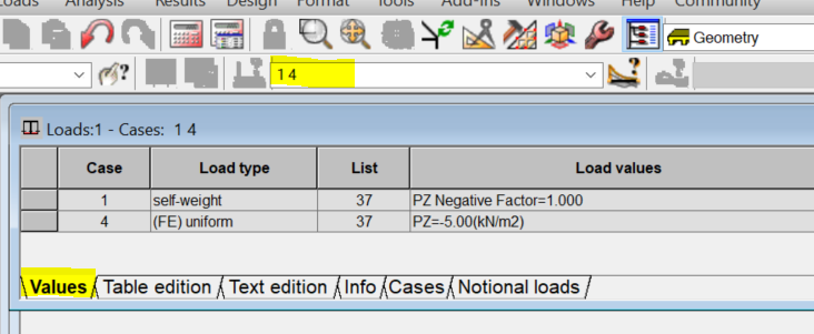 Loads missed in load table for selected load case in Robot Structural Analysis