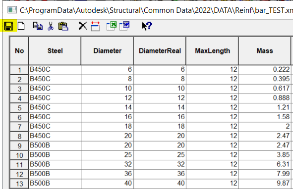 How to create database for reinforcement bars in Robot Structural Analysis