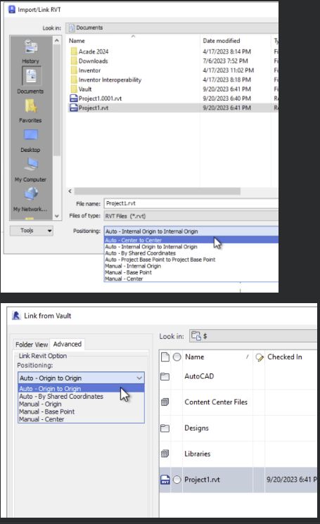 Different Linking Options In Link From Vault In Revit Vs Native Revit