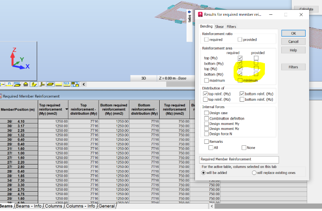 How to obtain required reinforcement table for RC beams and columns in Robot Structural Analysis