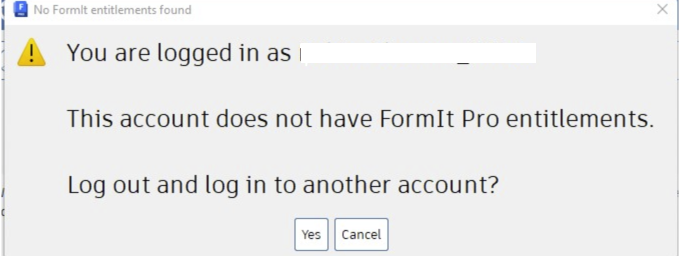 启动 FormIt Pro 2024 时显示“此帐户没有FormIt Pro权利”
