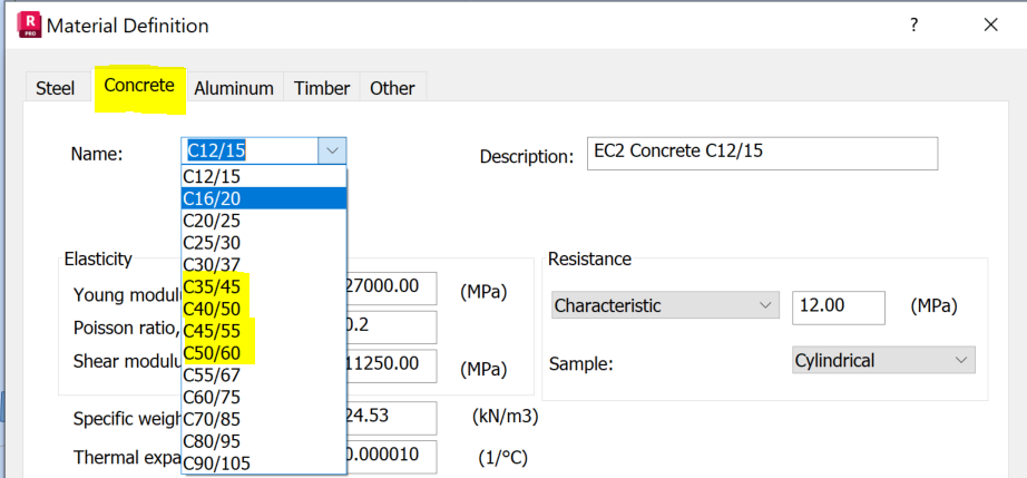 "Incorrect material" warning appears required reinforcement calculation ...