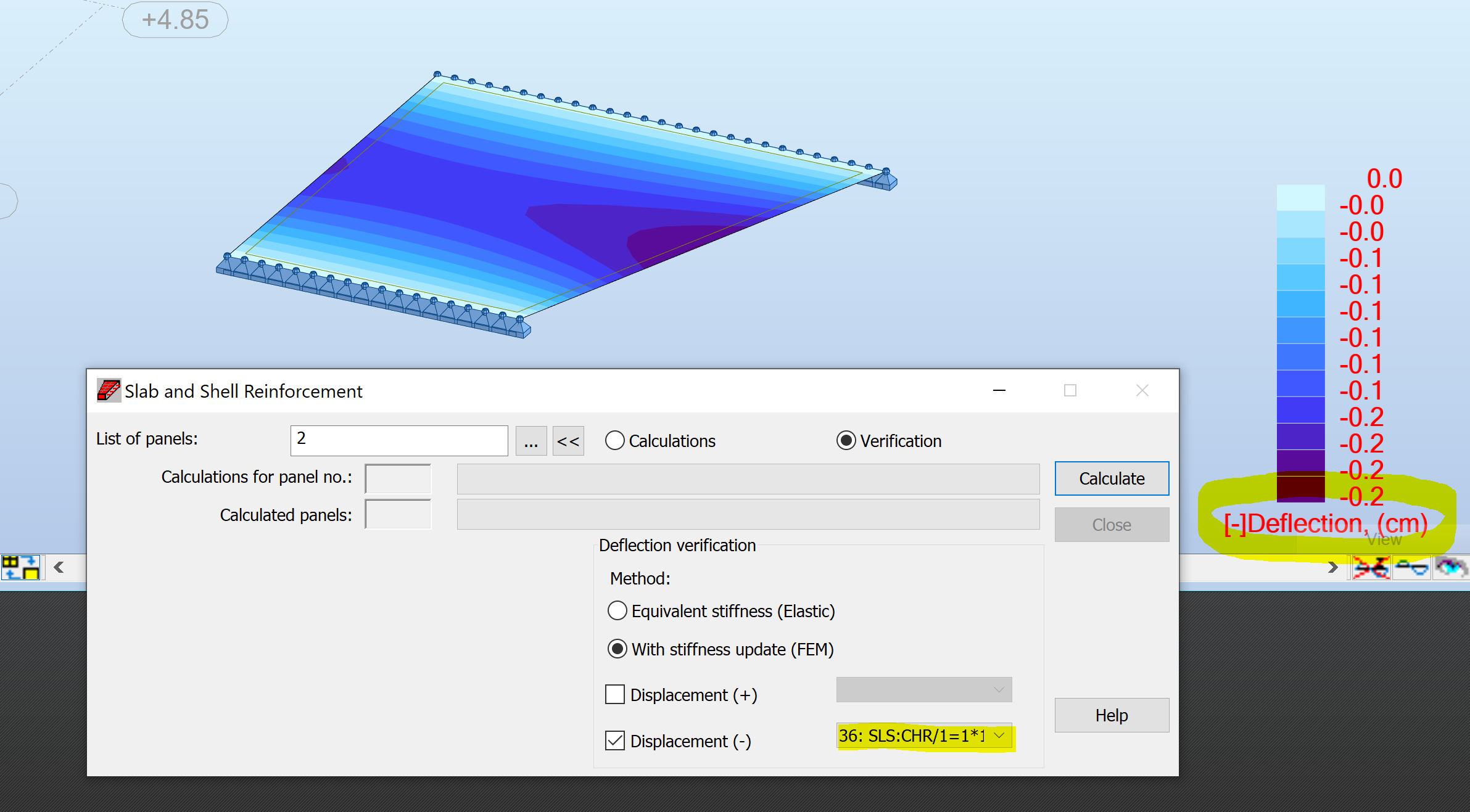 Difference in concrete slab deflection, verified according to Eurocode ...