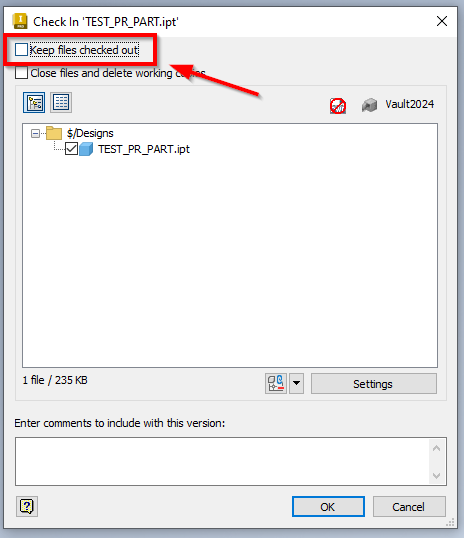 File remains in Check Out State after check-in Inventor file to Vault