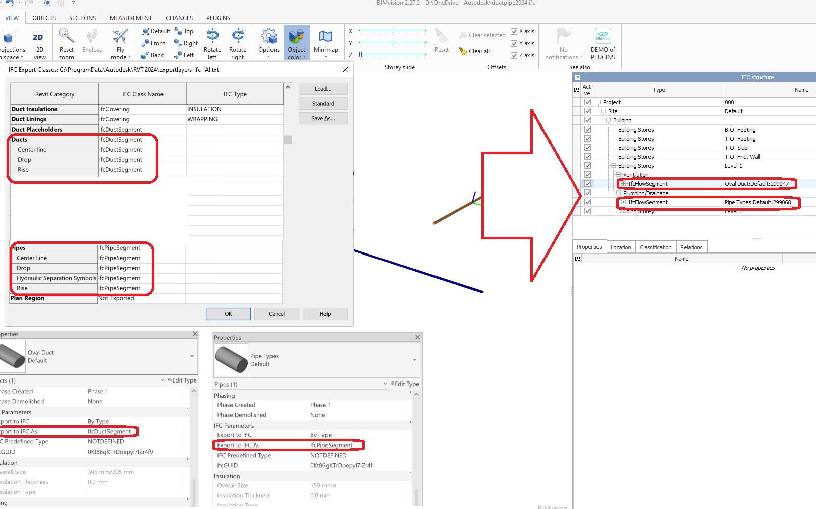 Ducts and pipes exported as IfcFlowSegment to IFC from Revit