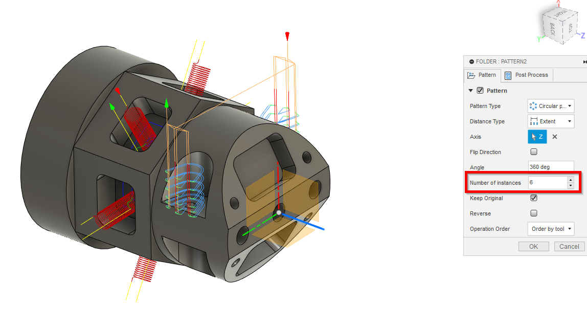 Repeat a toolpath around the index axis in Fusion.