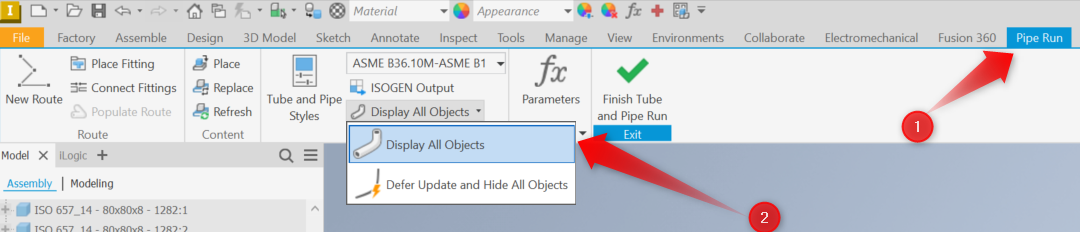 Tube And Pipe Parts Are Not Visible When Pipe Run Is Activated In Inventor Asembly 