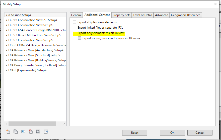 How to export a specific level to IFC from Revit