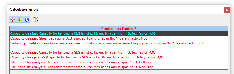 “ULS 的抗弯承载力不足以跨度。安全系数：0.00“，同时在 Robot Structural Analysis 中为地梁提供钢筋设计