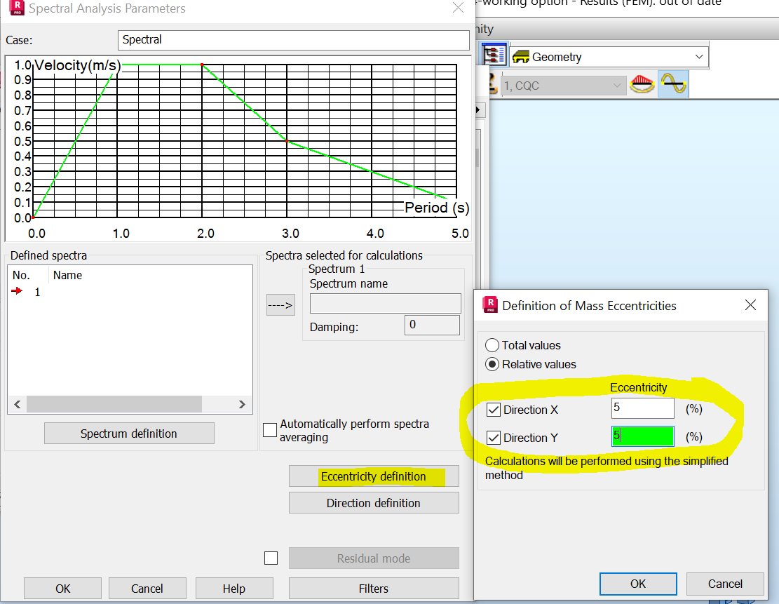 Eccentricities selected by user not considered for spectral load cases in Robot Structural Analysis