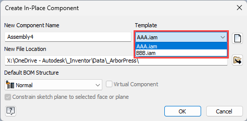 Which templates is preselected in Demote dialog in Inventor