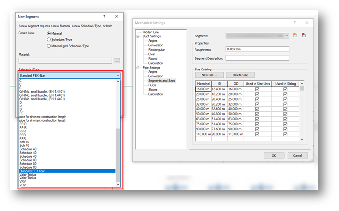 How to delete unused schedule/type for the pipe from a mechanical setting for segments and sizes ...