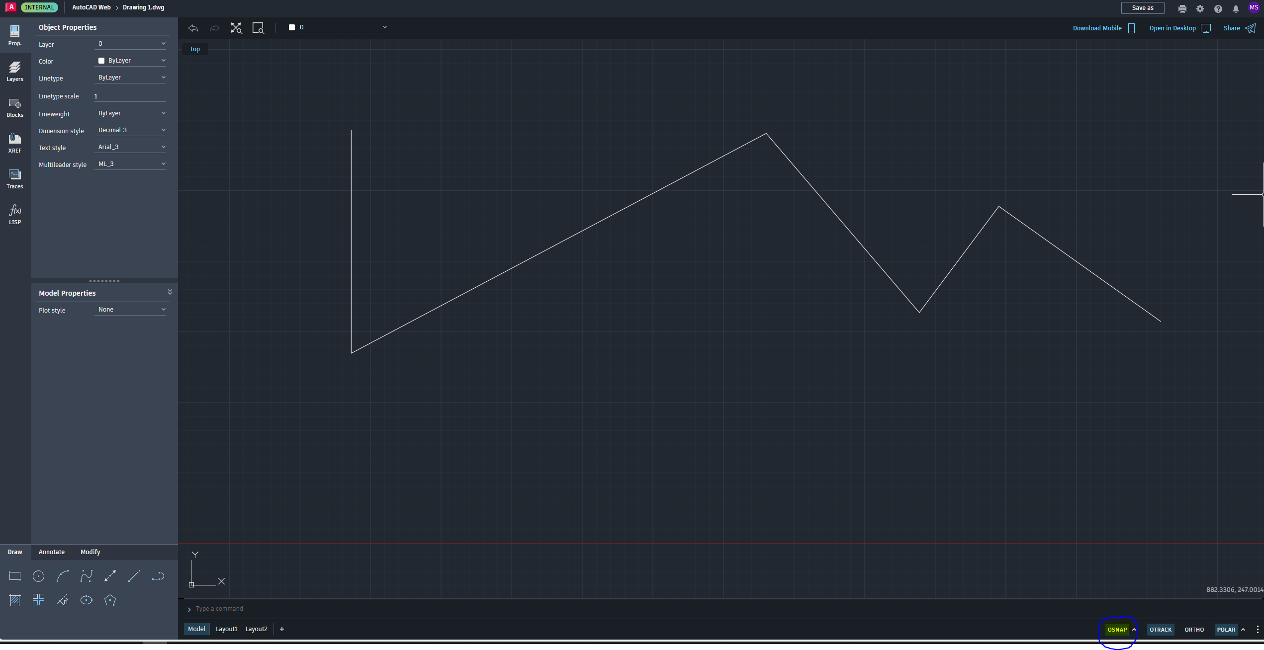 OSNAP command does not work as expected in AutoCAD Web App