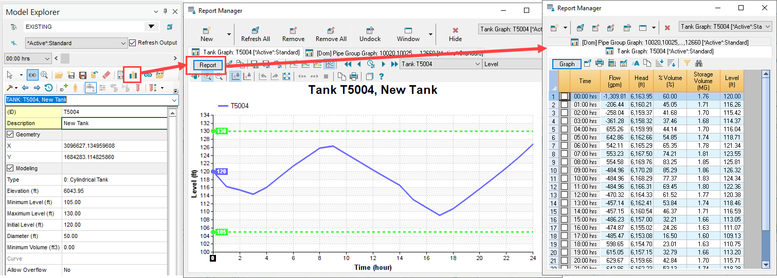 How to get tabular timeseries results in InfoWater Pro